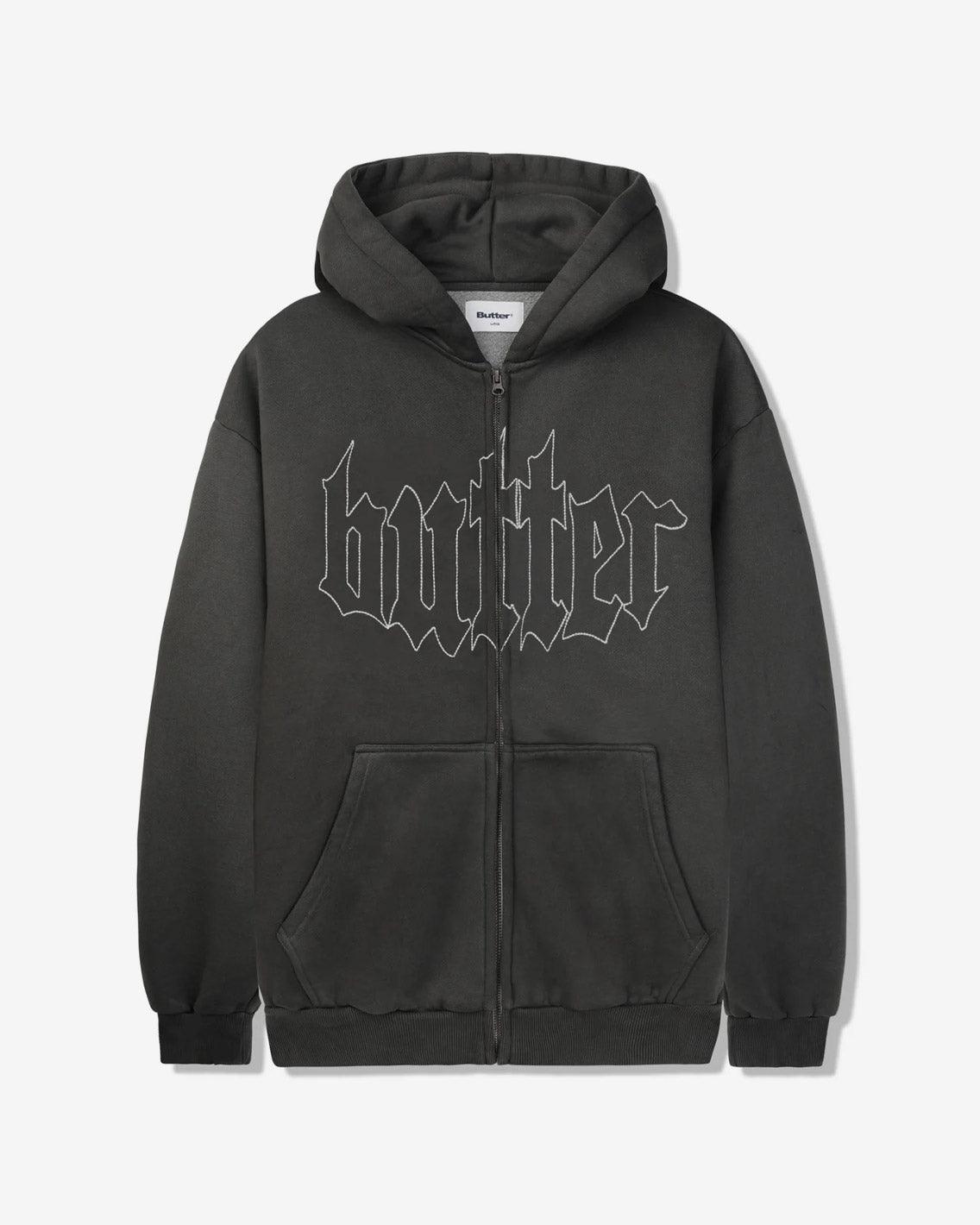 Butter Goods Cropped Zip Hood in Washed Black | FallenFront