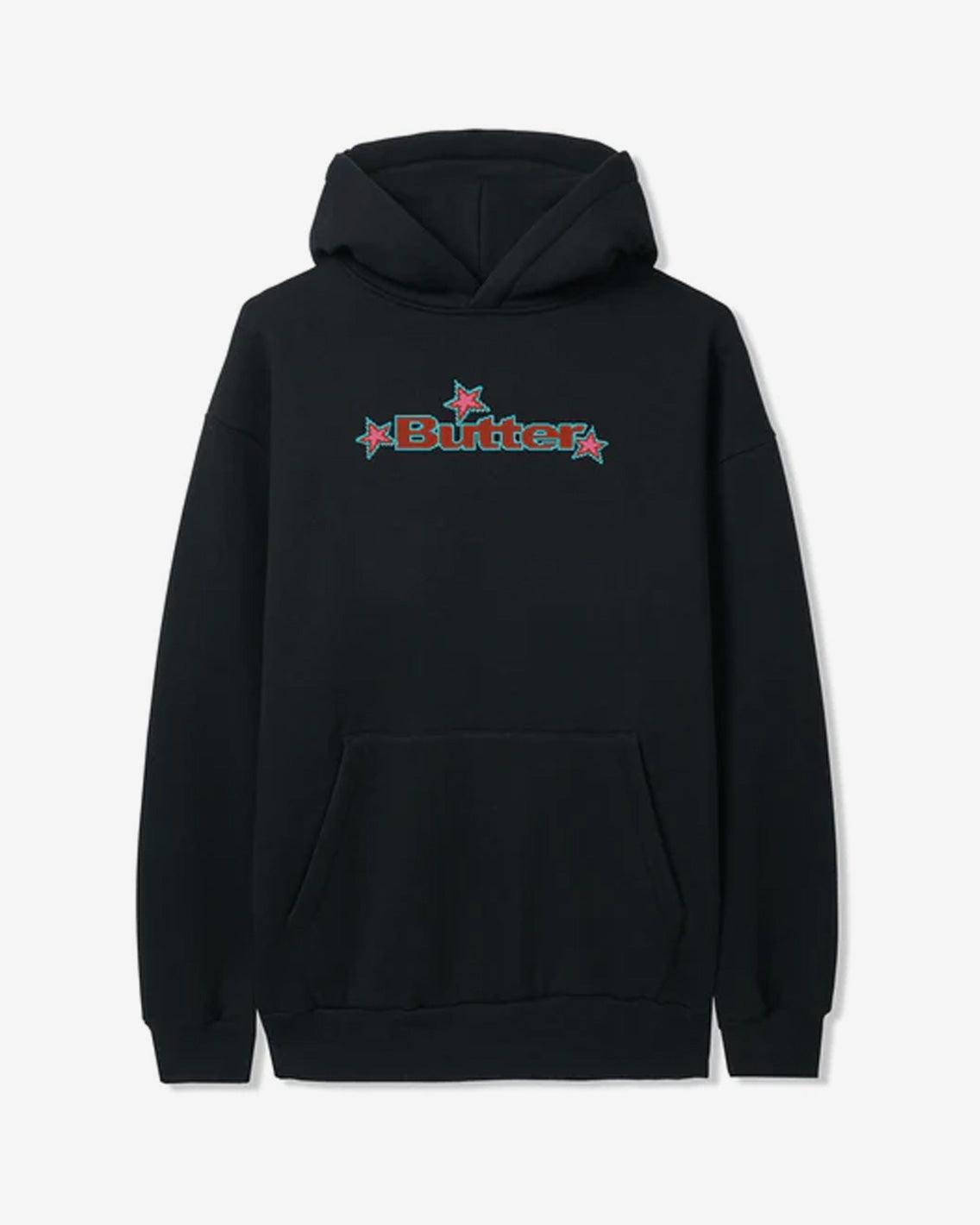 Butter Goods Star Logo Pullover Hood in Black | FallenFront